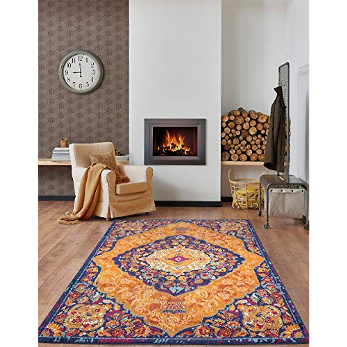 Machine Washable Modern Design Jute Back 5x7 Abstract Indoor Area Rug for Bedroom, Living Room, Dining Room, Office, 5'3" x 6'11", Orange