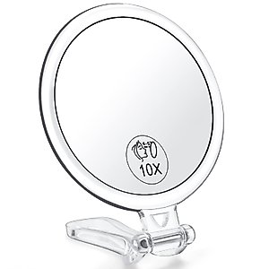 AMISCE 10x Magnifying Handheld Mirror, 2-Sided with Adjustable Stand, Foldable and Portable, Suitable for Makeup, Shaving, Deep Cleaning