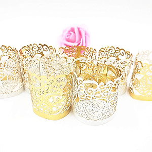 Candle Wraps, 50 PCS Flameless Tea Light Decorative Wraps Candles Holders for Festival Birthday Wedding Party (Gold)