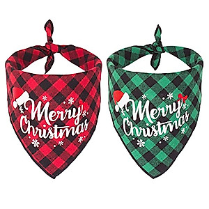 ADOGGYGO 2 Pack Christmas Dog Bandana, Classic Plaid Dog Christmas Bandana Xmas Dog Scarf Bibs Kerchief Dog Puppy Christma Outfit Bandana for Small Medium Large Dogs Pets (Green & Red & Black)