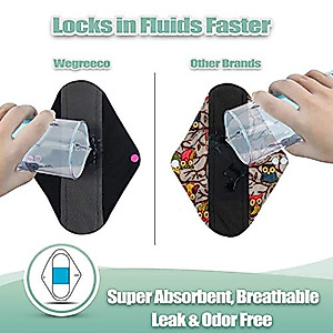 wegreeco Bamboo Charcoal Reusable Menstrual Pads - Reusable Sanitary Pads | Reusable Panty Liners | Soft Cloth Menstrual Pads - 6 Pack with 1 Cloth Mini Wet Bag (Small, Black)