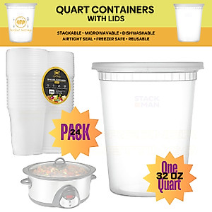 Perfect Settings 32oz Deli Containers with Lids - 24 Sets Quart Freezer Storage Containers - Leakproof, Stackable, Microwave Safe Soup Storage Plastic Soup Containers for Meal Prep Leftovers Takeout