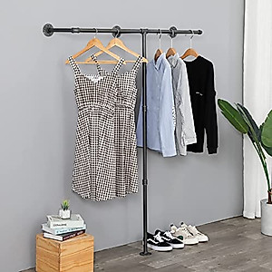 WJJAYY Industrial Pipe Clothes Rack, Heavy Duty Wall Mounted Black Iron Garment Bar,Retail Display Rack Closet Storage Clothes Organizer (47.2, Black)