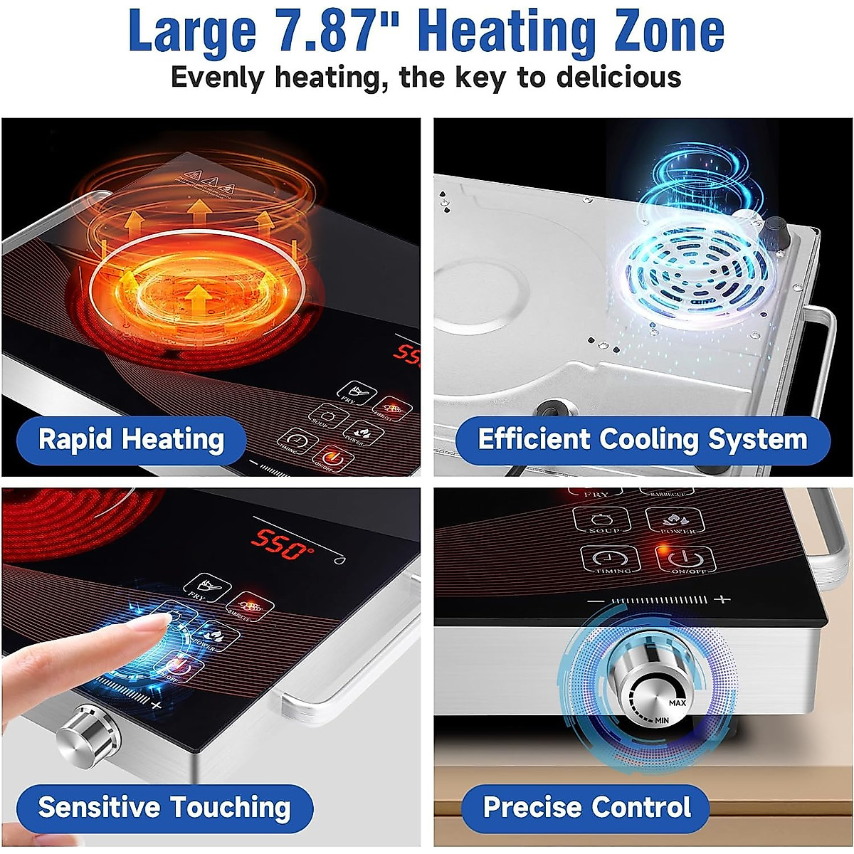 TYEMUI Electric Hot Plate Single Burner for Cooking, Portable Countertop Free Standing Stove Single Burner, 2200 watts Glass Ceramic Cooktop with Timer…