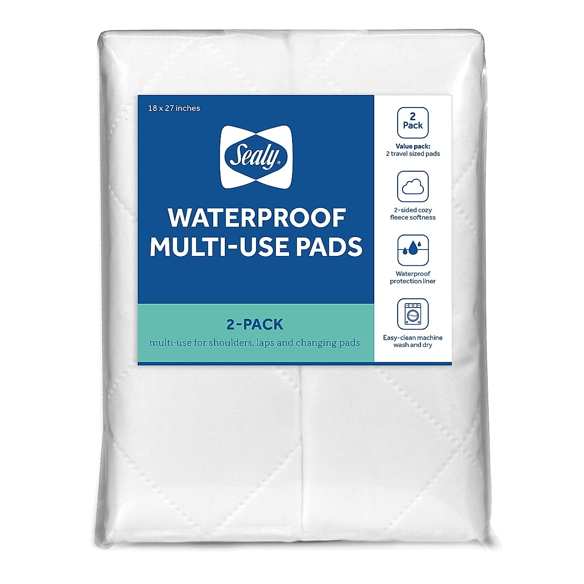 Sealy Baby 2-PACK Multi-Use Waterproof Fleece Liner Pads for Changing Table, Washable and Reusable, Infant Toddler and Newborn Burp Cloth, 18' X 27' - White