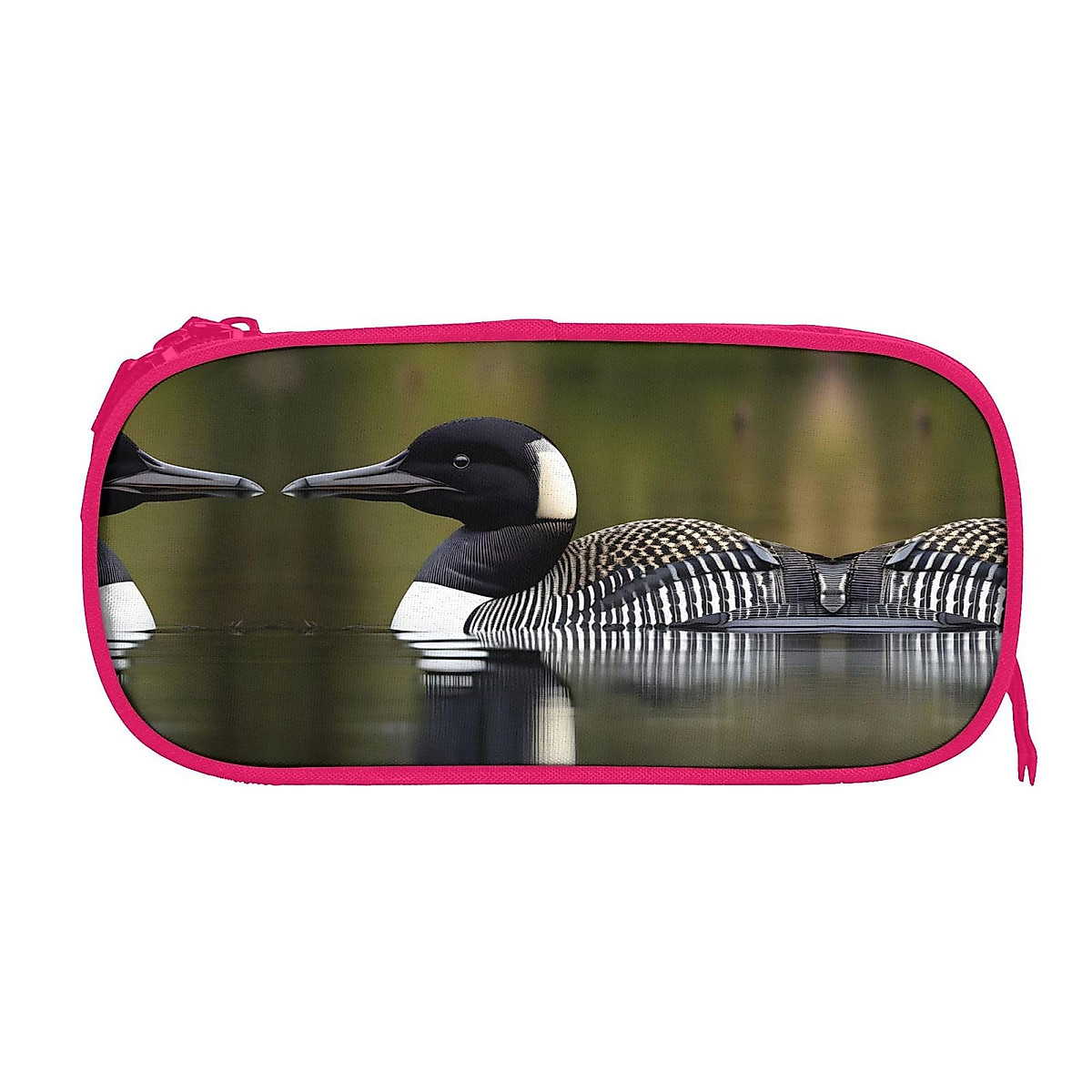 ZEEHXQ Loon Nature Bird Print Large Pencil Case Pouch With Zipper,Adults Office Stationery Travel Makeup Bag, Pink, RXZER23