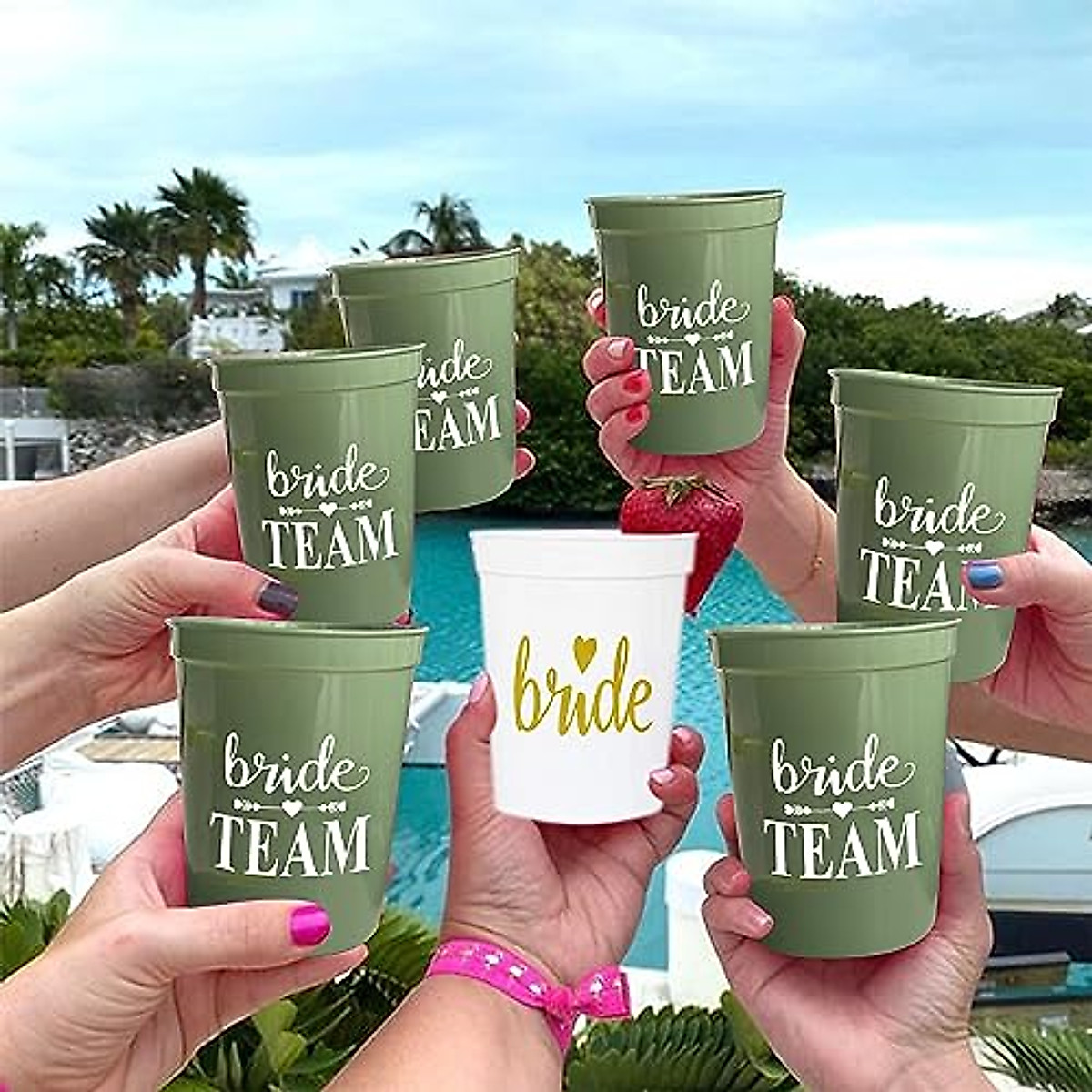 LADY&HOME Bachelorette Party Plastic Cups Bride Team Gifts Reusable Party Cups for Bridal Party(Sage Green)