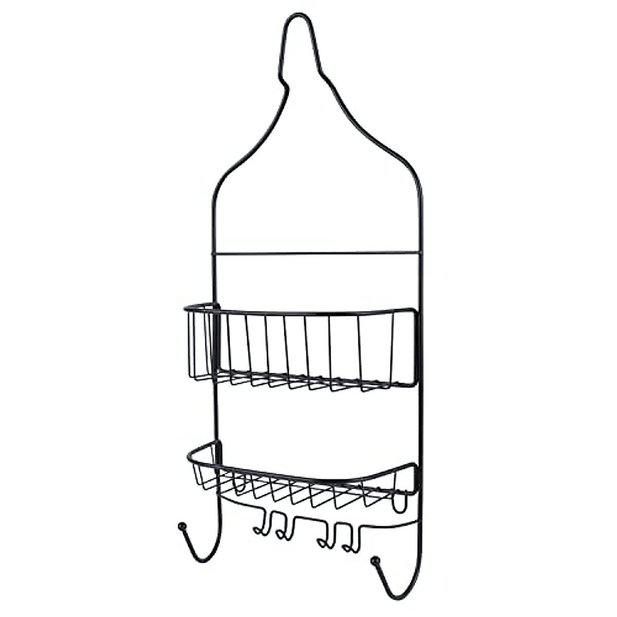 Bath Bliss Design Bronze, Suction Cups, Rust Resistant 2 Tier Contoured Caddy, Over The Shower Head, Proof, Bathroom Organizer with Hooks for Hanging Razor, Sponge, Shampoo Holder