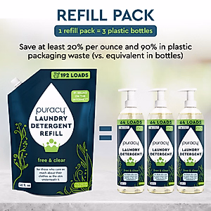 Puracy Laundry Detergent - Enzyme-Powered Liquid Laundry Detergent Concentrate, Natural Laundry Detergent Seen on TikTok, Non-Toxic (Free & Clear, 16 fl oz, 64 Loads)