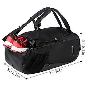 Mouteenoo Travel Duffel Backpack with Shoes Compartment Water Resistant Sports Duffle Gym Bag With Shoulder Straps for Men and Women (Black, 45L)