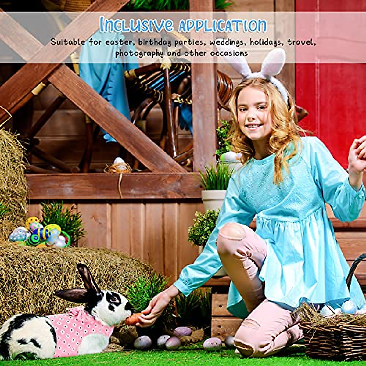 2 Set Rabbit Harness with Leash Adjustable Bunny Guinea Pig Bowknot Harness Set for Small Large Pets Costume Walking (M)