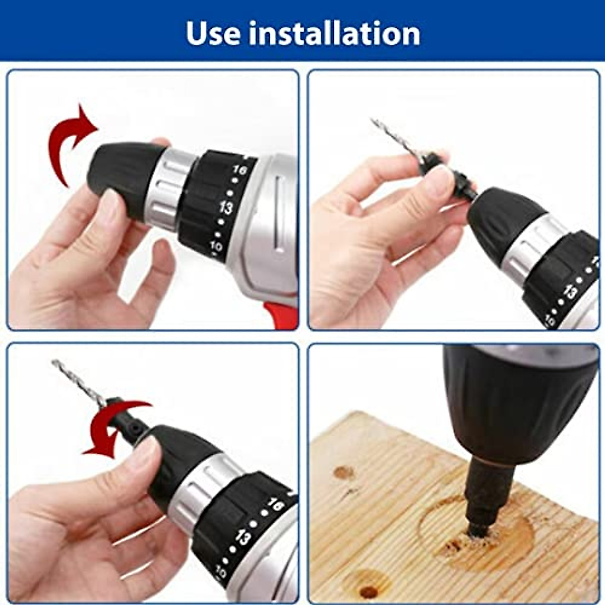 GRABOTE 5Pcs Countersink Drill Bit Set 1/4'' Hex Shank HSS Woodworking Pilot Screw Holes 5 Sizes (#5, 6, 8, 10, 12) with Hex Key