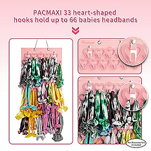 PACMAXI Hanging Headband Holder For Baby Girls, Headbands Organizer For Baby Girls, Baby Bow Holder Organizer W/heart-shape Velvet Hangers, Newborn Bows And Headbands Storage(Pink)