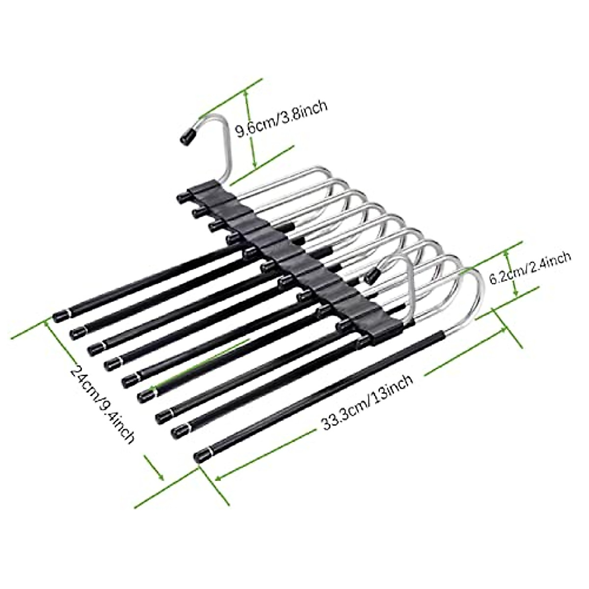 Pants Hangers Space Saving, 9 Layer Collapsible Trousers Hangers Multifunctional 2Pack Jeans Organizer for Wardrobe Trousers Slack Scarf Jeans (New Black)