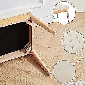 Tbfit Extra-Long Upholstered Tufted Bed Bench Seat for Bedroom, Entryway Wood Bench with Sturdy Wooden Legs, Buttoned Vanity Rectangle Dining Bench(Beige)