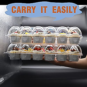 YKDFUN BPA FREE Plastic Disposable stackable Standard 24 Cupcake Holder Carrier - Clear Tall dome for Tall Frosting Decoration - Valentine's Day cupcakes, Travel Holder, Regular Muffins - Set of 10