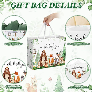 Buryeah 2 Pack 13" Large Baby Gift Bags with Tissue Paper Greeting Cards, Woodland Animal Paper Gift Wrap Bag with Handles and Envelopes for Baby Shower Kids Birthday Party
