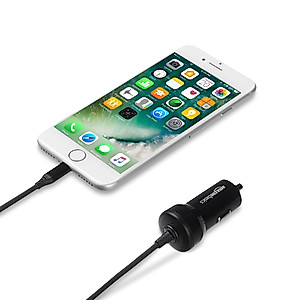 Amazon Basics 12W (5V, 2.4A) Car Charger with Lightning Cable (Straight) for iPhone and Apple Devices, 3 ft, Black/Red