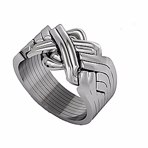 OFLIUM Puzzle Ring 8 Band Handmade Classical Tradational Turkish Puzzle ring 925 Sterling Silver eight pieces wrapped interlocking Knott inspired stacking Ladies men Stacking elegance Unique ring for
