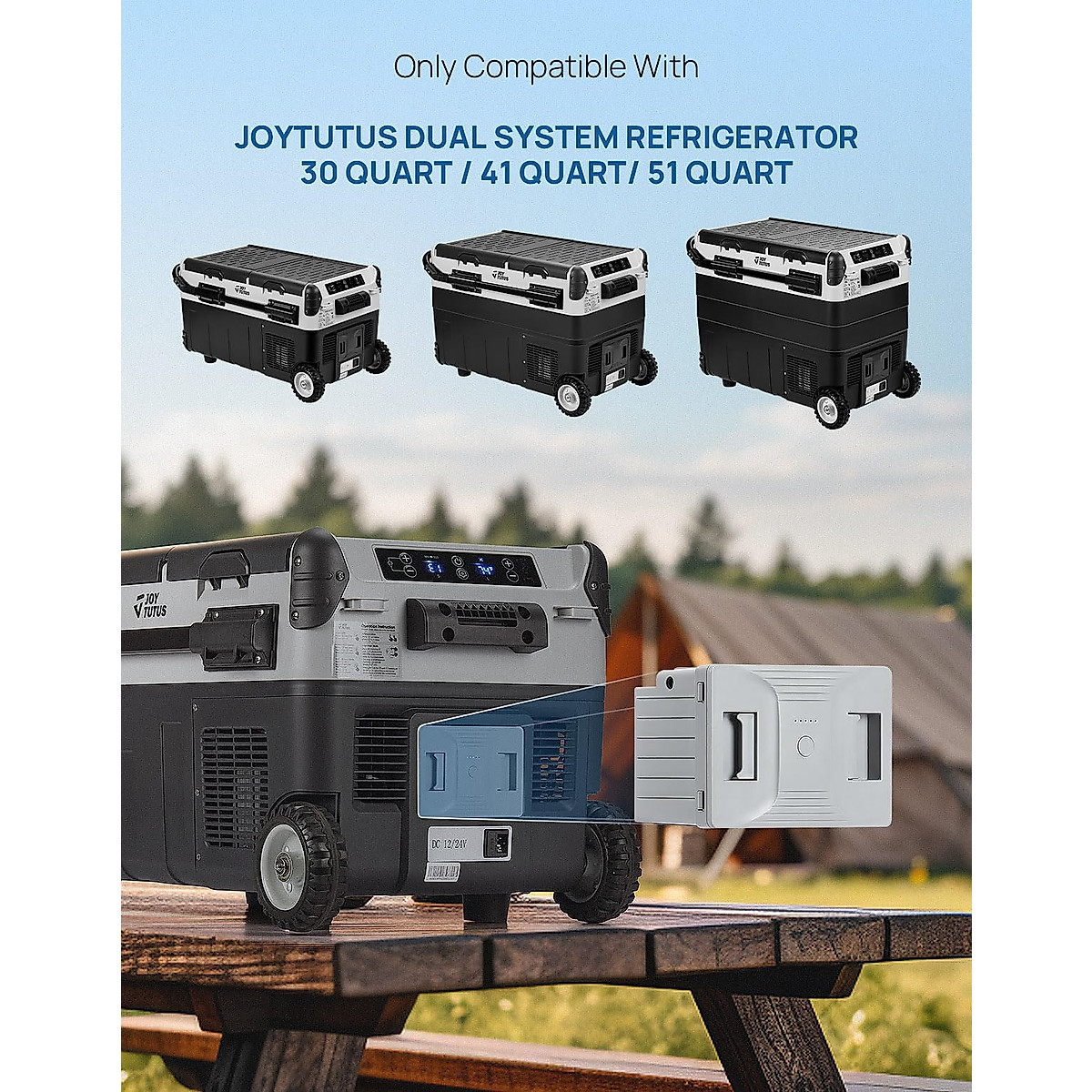 JOYTUTUS Portable Power Station, Detachable Battery for 28L 39L 49L 12 Volt Dual System & Dual Zone Refrigerator