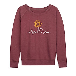 Instant Message - Sunflower Heartbeat - Women's French Terry Pullover - Size 2X Heather Maroon