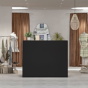 AGOTENI Reception Desk Reception Stations with Open Shelf & Drawers, L Shape Reception Table Wooden Computer Desk for Office Reception Room, Black