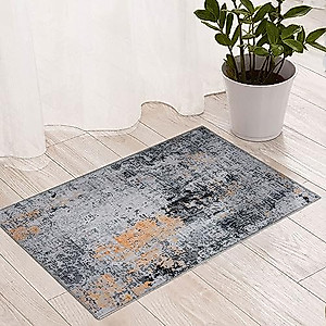 Fashriend Katina Abstract Pastel Entry Rug, 2'×3' Distressed Aesthetic Modern Rug, Non Slip Thin Machine Washable Rug, No Shedding Door Mat with Low Pile for Entrance, Laundry, Kitchen, Bath, Grey