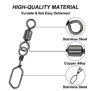 Lilistar 50pcs Fishing Swivels Snaps Rolling Connector Ball Bearing Snap Swivels Stainless High Strength Snap Swivels Quick Rolling Fishing Swivels Fishing Tackle