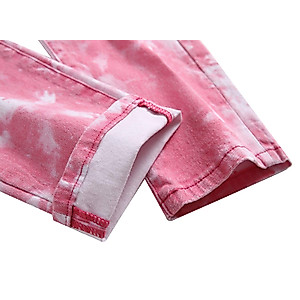 DANT BULUN Men's Fashion Casual Printed Jeans Stretch Skinny Denim Pants(W32,Pink)