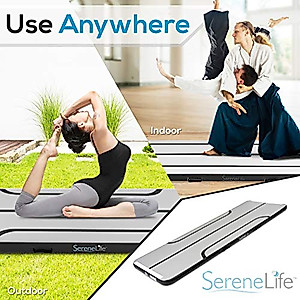 SereneLife Gymnastics Inflatable Air Tumbling Mat - 9.8 Ft Outdoor/Home Indoor Gymnastics Mat Air Tumbling Mat Track - Floor Tumble Track Mats For Gymnastics, Yoga, Cheerleading - (Black)