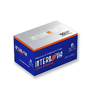 INTERNOVA® Alkaline D Cell Batteries, LR20 1.5V Cell High Performance, Easy to Open 6 Count Pack
