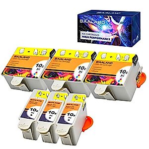 BAALAND Compatible Kodak Ink Cartridges 10B and 10C (3 Black, 3 Color) ESP 3250 Ink Use for Kodak Printer ESP3250 5100 5300 5500 ESP5250 ESP3 ESP5 ESP7 ESP9 Hero 7.1, 9.1