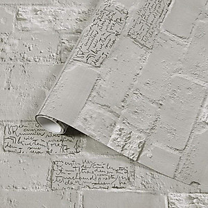 HOYOYO 17.8 x 118 Inches Self-Adhesive Liner Paper, Removable Shelf Liner Wall Stickers Dresser Drawer Peel Stick Kitchen Home Decor,Grey Brick English Litter