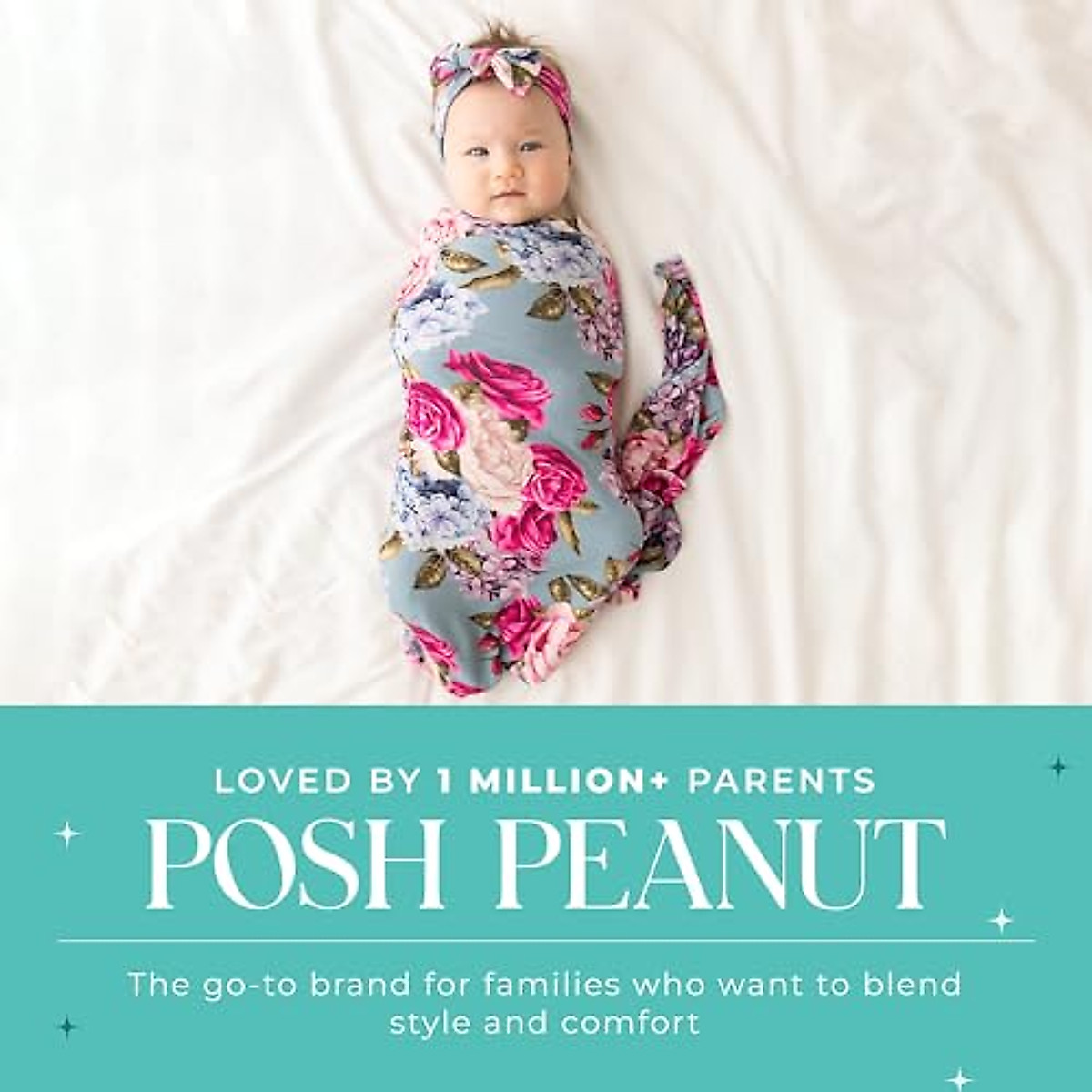 Posh Peanut Swaddle Blanket & Headband Set – Viscose from Bamboo Stretchy Baby Swaddle for Newborn Girls, Receiving Blanket or Nursing Cover (Lacey)