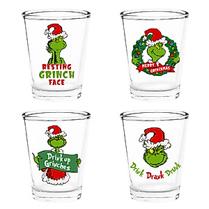 Arsemica Funny Grinchs Shot Glasses, Novelty Christmas Drinking Cups, 4 Pack 2oz Grinchy Wine Glasses, Xmas White Elephant Gifts for Christmas Stocking Stuffers