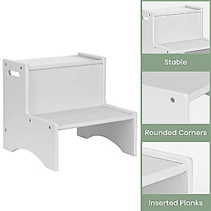 COSYLAND Toddler Two Step Stool, Kitchen Stool Bathroom Potty Stool, Children's Stool Nursery Helper Standing Tower Stepping Stool (White)