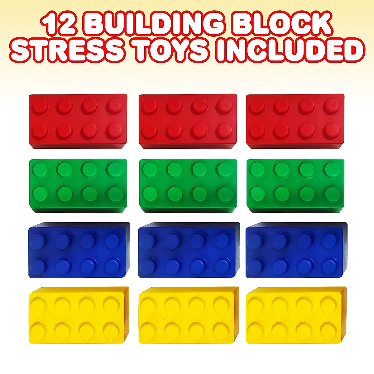 ArtCreativity Building Block Stress Relief Toys for Kids, Set of 12, Stacking Construction Foam Squeeze Toys in 4 Vibrant Colors, Birthday Party Favors, Goodie Bag Fillers, Office Gifts, Sensory Toys