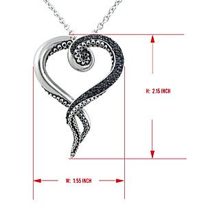 Controse Women's Silver-Toned Heart Shaped Stainless Steel Dark and Bright Tentacle Octopus Necklace 31"