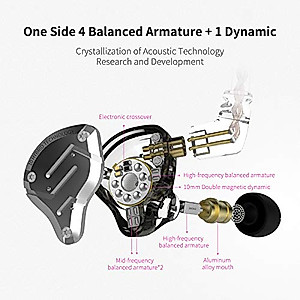 KZ ZS10 Pro 4BA+1DD 5 Driver in-Ear HiFi Metal Earphones with Stainless Steel Faceplate, 2 Pin Detachable Cable mids Vocal Earbuds zs10 pro kz (Gold,No mic)