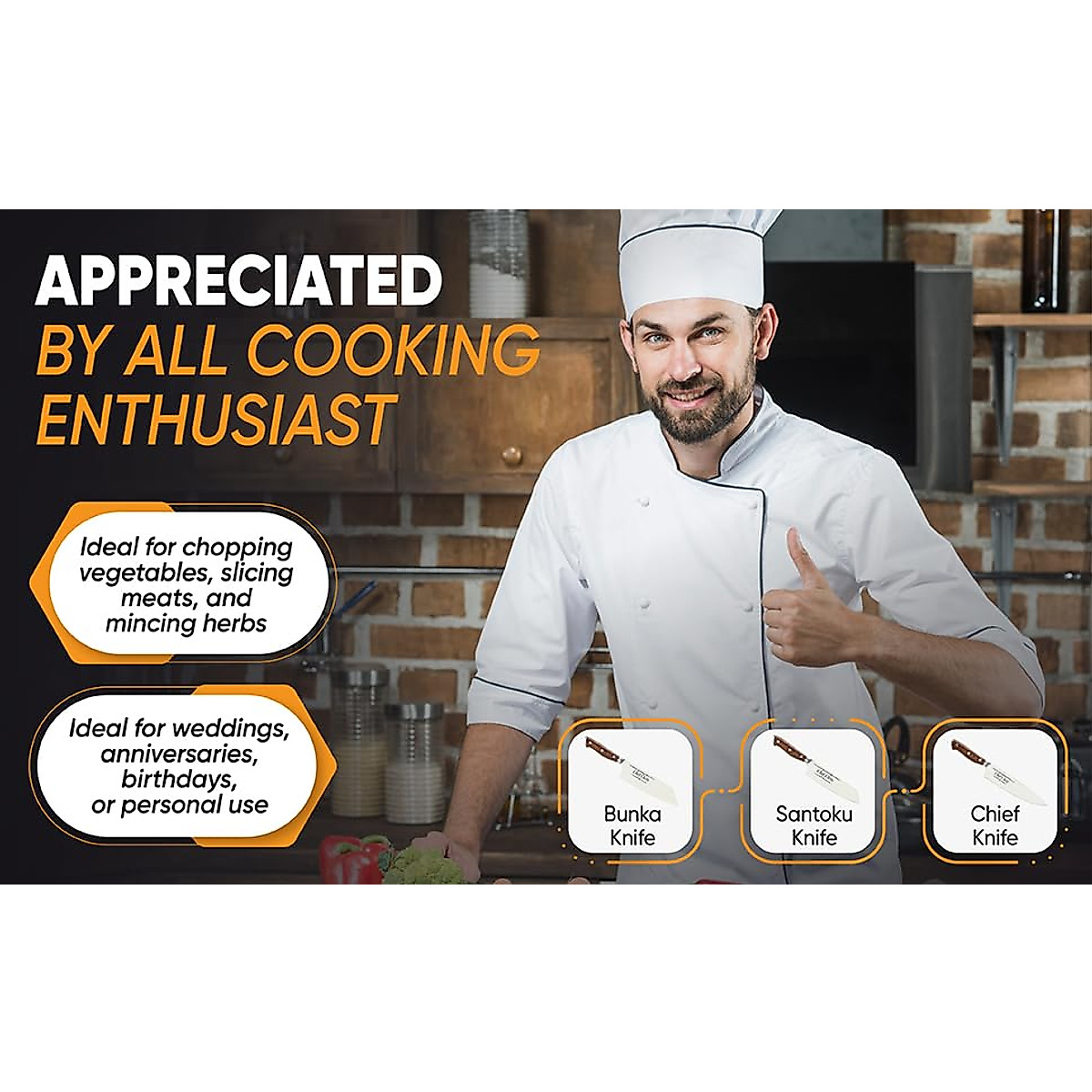 Custom Chef Stainless Kitchen 8-inch Knife with Sheath and Box, Laser Engraved Personalization Gift for Him, Her, Birthday, Housewarming, Anniversary, Kitchen Cooking Knife Gift Set