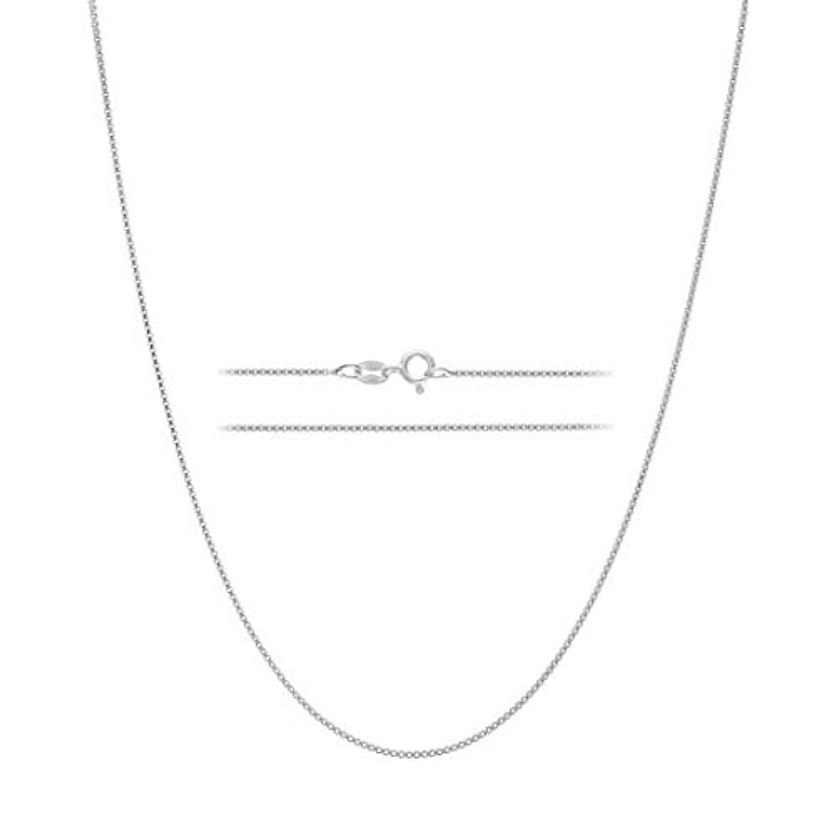 KISPER Sterling Silver Box Chain Necklace – Thin, Dainty, 925 Sterling Silver Jewelry for Women & Men with Spring Ring Clasp – Made in Italy, 18”