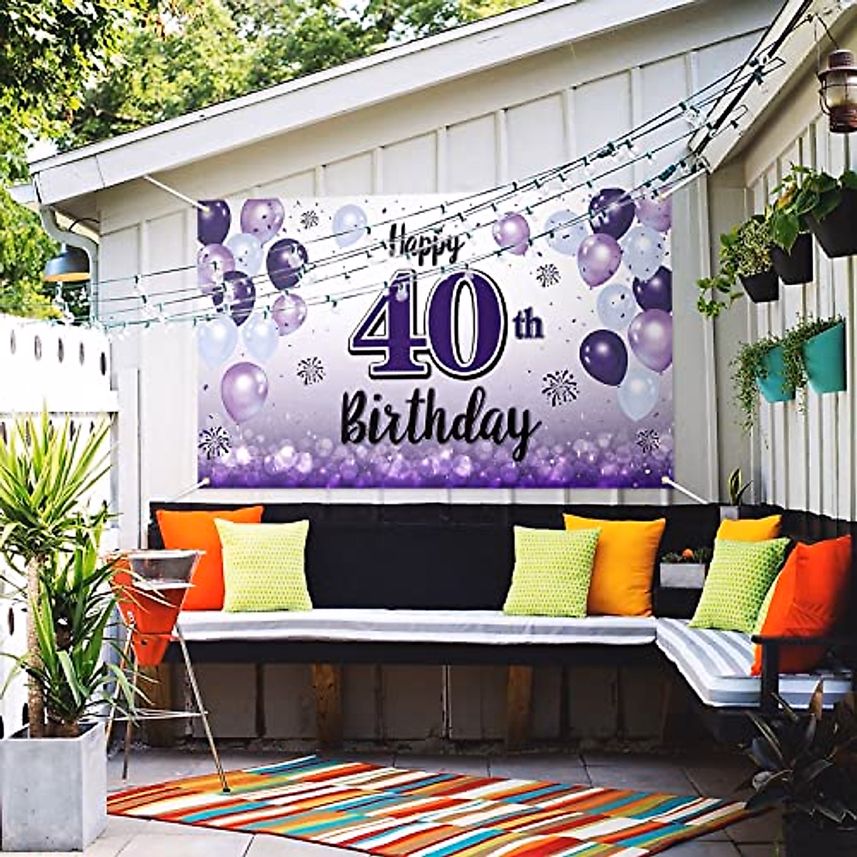 LASKYER Happy 40th Birthday Purple Large Banner - Cheers to Forty Years Old Birthday Home Wall Photoprop Backdrop,40th Birthday Party Decorations.