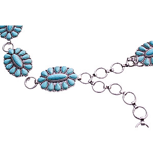 Wonderent Western Turquoise flower Concho Chain Belt No.2 (Turquoise)