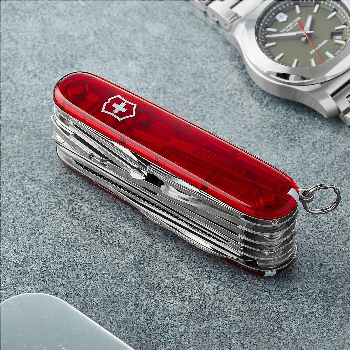 Victorinox Swiss Champ Swiss Army Knife, 33 Functions, Swiss Made Pocket Knife with Large Blade, Screwdriver, Chisel and Combination Pliers - Ruby
