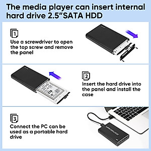 4K@30hz USB3.0 HDMI Media Player with One AV Cable, Support 2.5" SATA HDD with HDMI/AV/Optical Output, for Videos/Music/Photos from USB Drive/SD Card/4 GB Internal or Up to 8TB External HDD