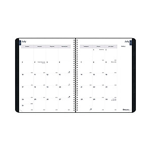 Blueline Essential Academic Monthly Planner, 14 Months, July 2023 to August 2024, Twin-Wire Binding, Soft Vicuana Cover, 11" x 8.5", Black (CA701.BLK-24)
