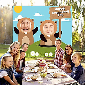 Happy Groundhog Day Banner Background Cute Animals Peeking Out Hole Theme Decor for Season Forecast 1st Birthday Party Spring February 2nd Holidays Festival Groundhog Day Supplies Favors Decorations