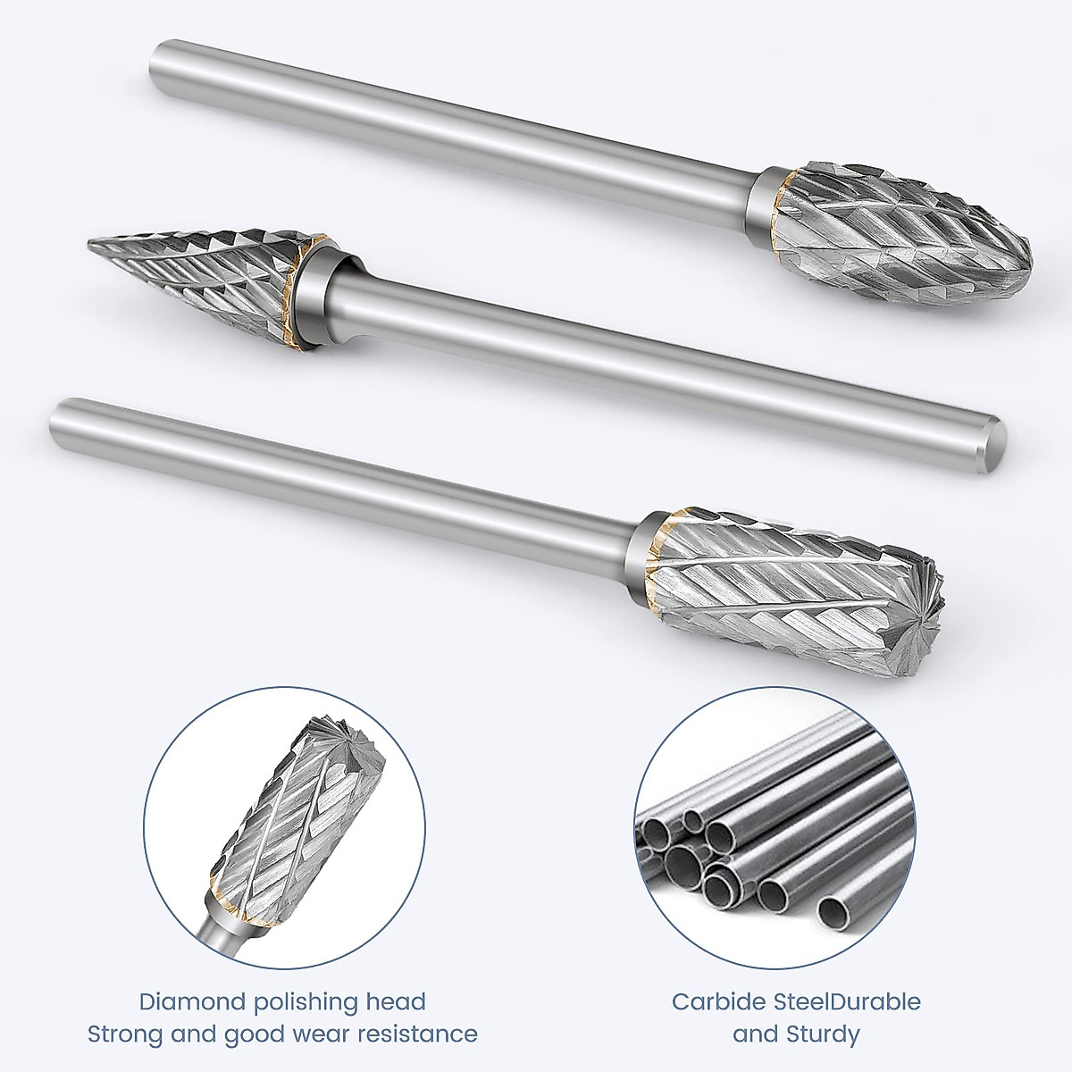 THEKBS Carbide Burr Set Die Grinder Bits Rotary Tool Bits 1/8" Shank 20 Pcs Double Cut Compatible with Dremel for Wood Carving Metal Working Polishing Engraving Drilling