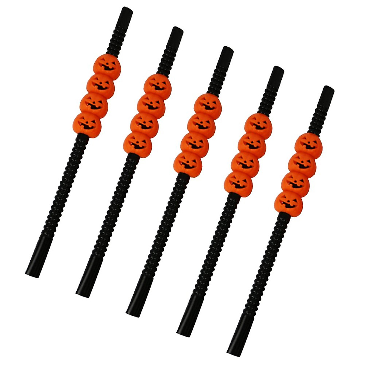 LUOEM Halloween Straws Pumpkin Plastic Party Straws Novely Decorative Drinking Straws Table Decor for Halloween Party Favors Supplies,Pack of 5 (Black)