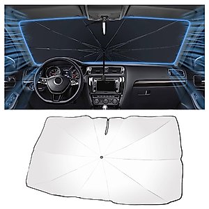 IHOTDER Cool Windshield Sun Shade Umbrella - New Titanium Silver Reflector Blocks 99% of UV Through Automotive Glass - Summer Car Essential Windshield Cover with Opening Design, 55.12*30.7*0.3inch